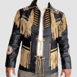 Western Fringes Cowboy Native Americans Beads Suede Leather Jacket